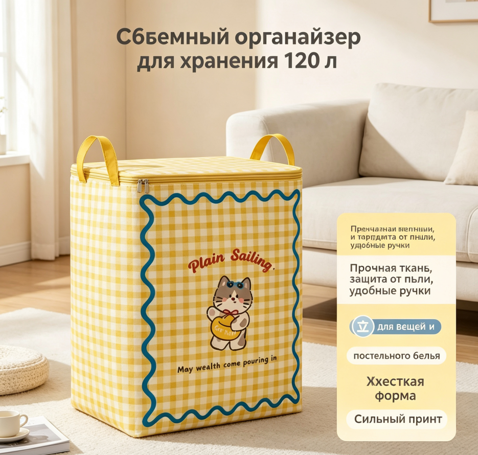 Тканевая корзина для хранения с мультяшным принтом, металлический каркас, складная, для одежды и одеял, и влагозащитная