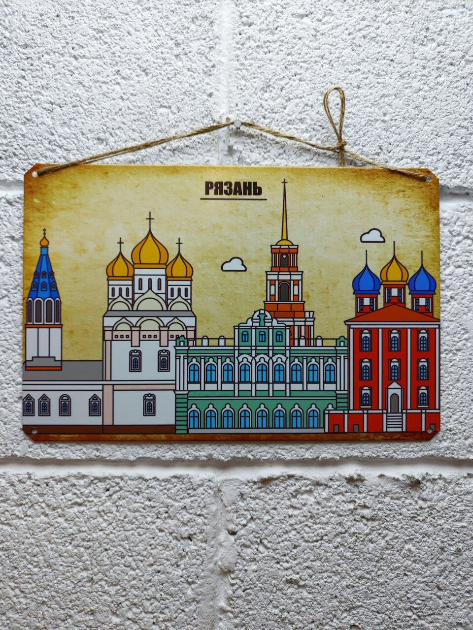 Табличка жестяная на стену Рязань город России 20 на 30 см. шнур-подвес в подарок