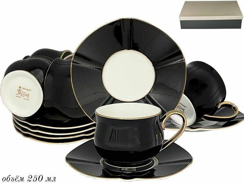 Чайный набор на 6 персон 12 предметов Lenardi чашки 250мл, блюдца, фарфор