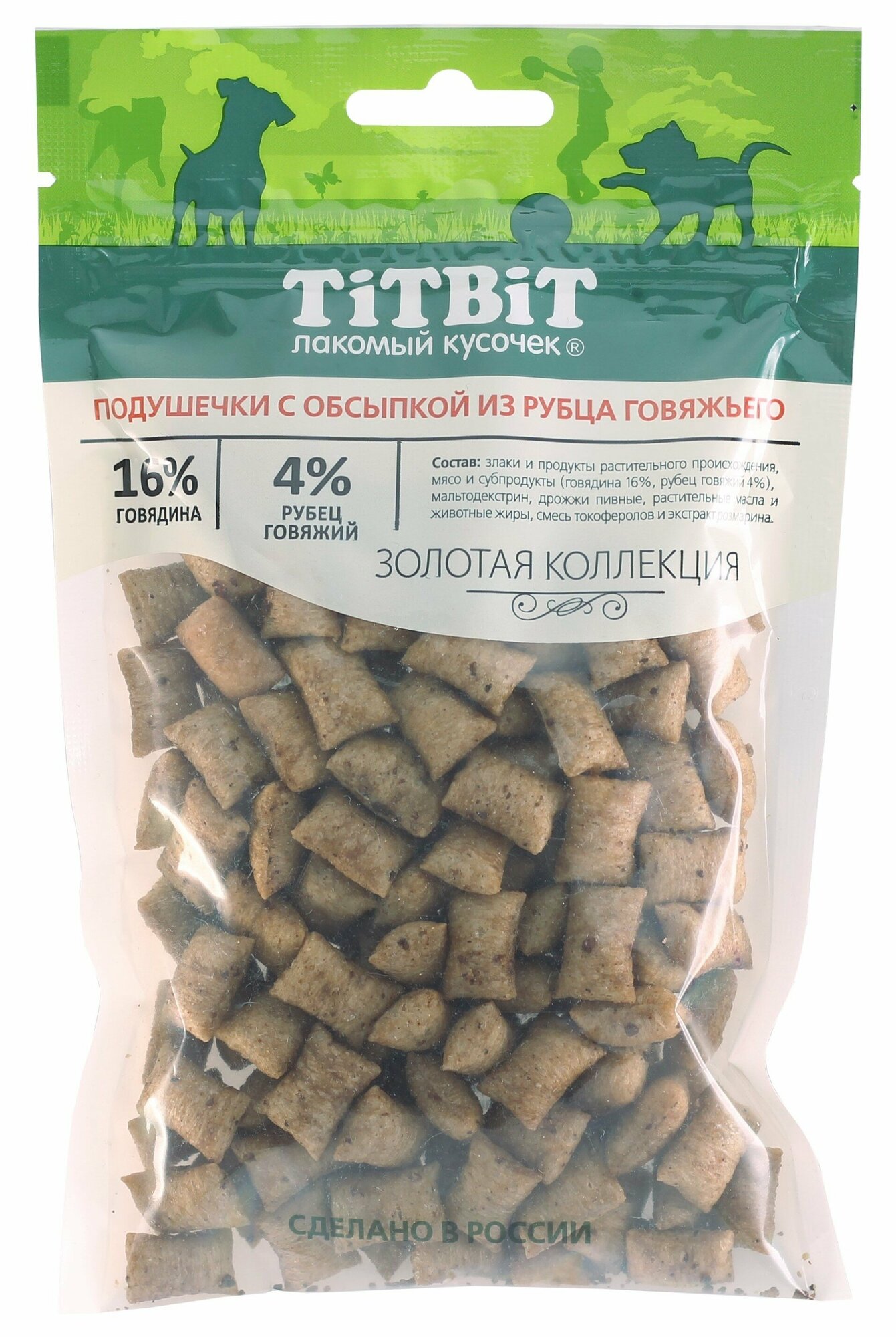 Лакомство TiTBiT золотая коллекция подушечки с обсыпкой из говяжьего рубца для собак (80 г)