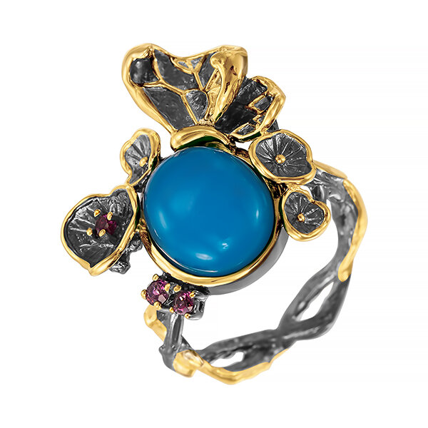 Кольцо, серебро, 925 проба, агат, родолит