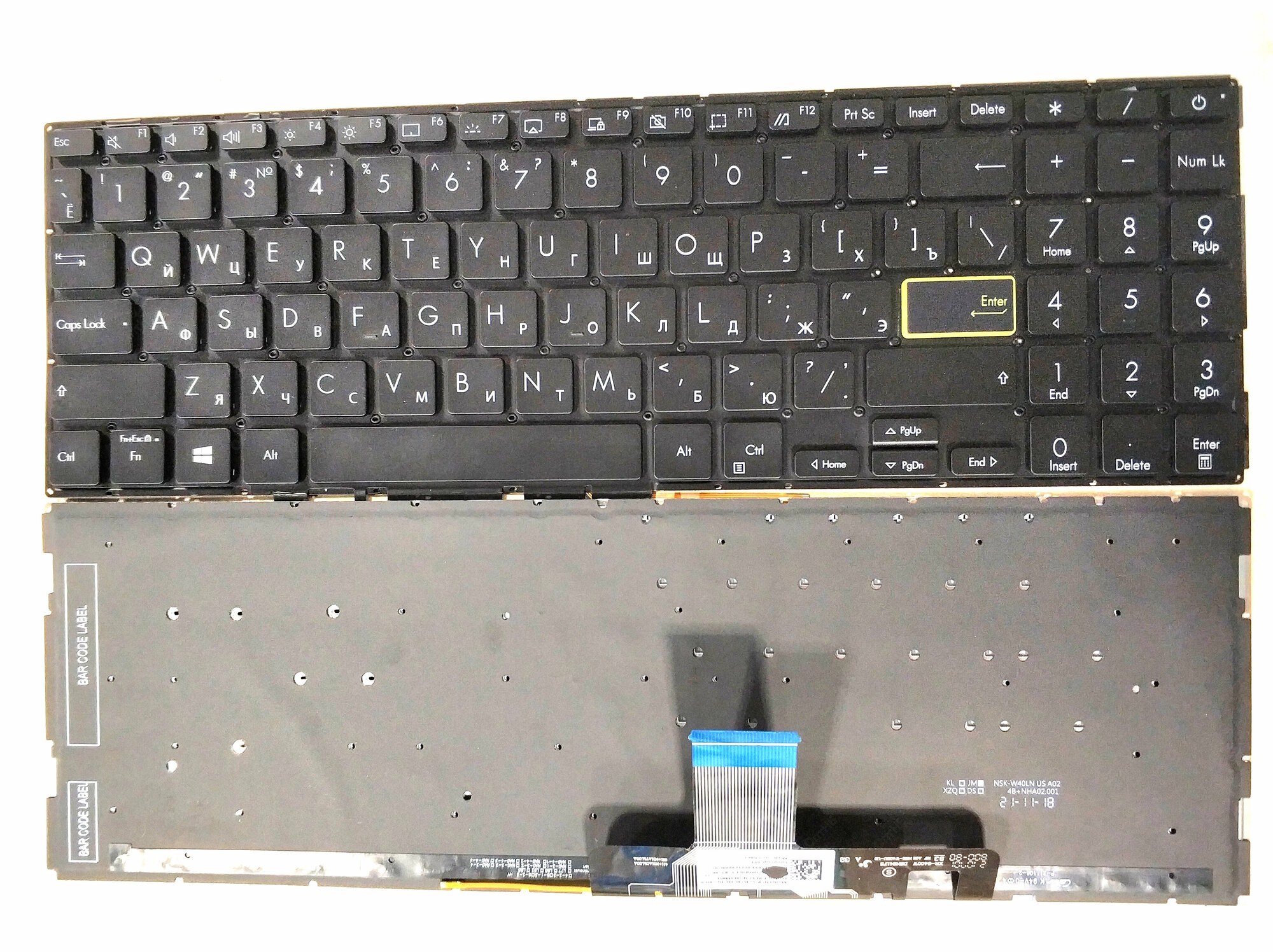 Клавиатура для ноутбука Asus VivoBook X521FA, X521FL, чёрная, без рамки, с подсветкой