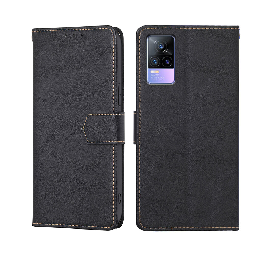 Чехол-книжка MyPads для Vivo V21e 4G / Виво V21e 4G телячья кожа (черный)