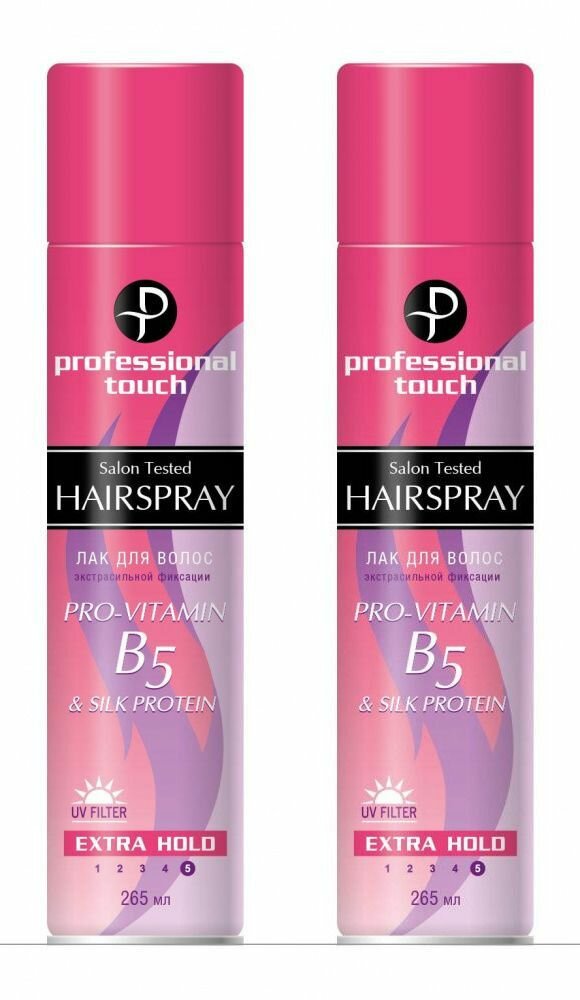 PROFESSIONAL TOUCH Лак для волос Pro Vitamin В5 Silk Protein, Экстрасильная фиксация, 265 мл, 2шт