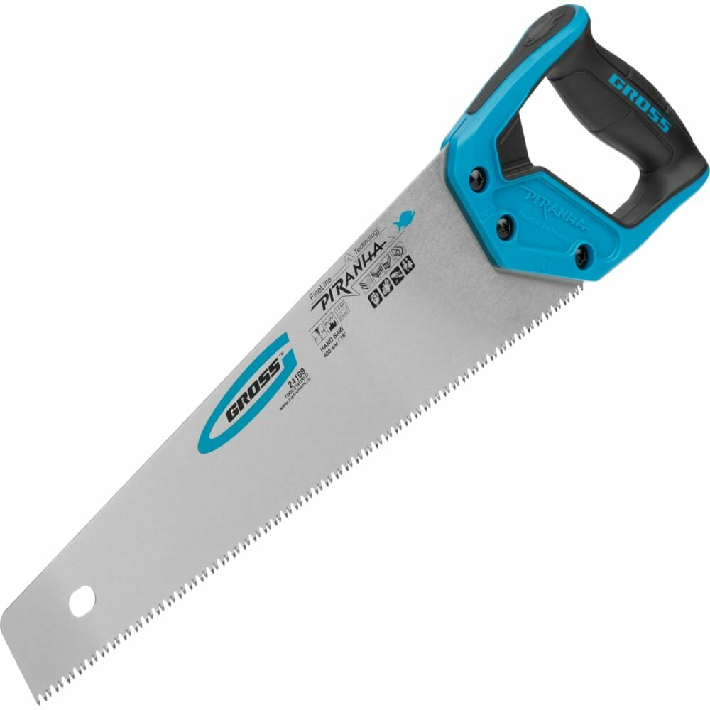Ножовка по дереву GROSS PIRANHA 400 мм, 7-8 TPI, зуб - 3D, каленый зуб, 2-х комп. рук-ка 24109