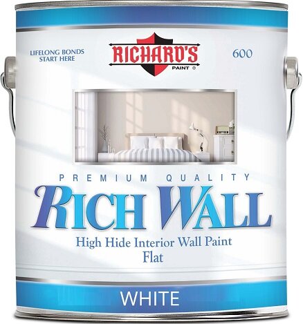 Краска для Стен и Потолков Richards Paint Rich Wall 600 0,946л Белая для Внутренних Работ / Ричардс.
