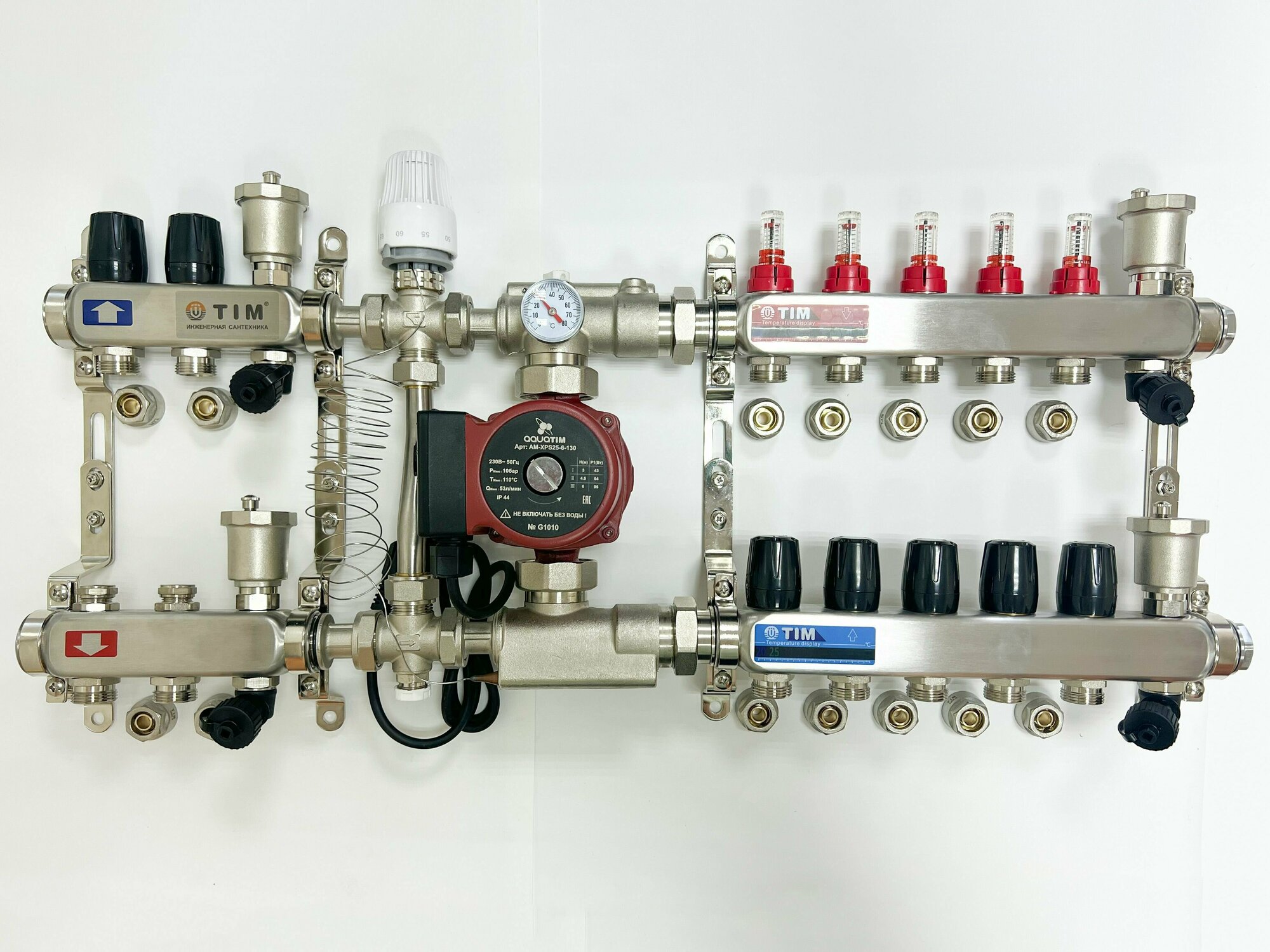Комплект для подключения тёплого водяного пола на 5 выходов и радиаторов отопления 2 шт