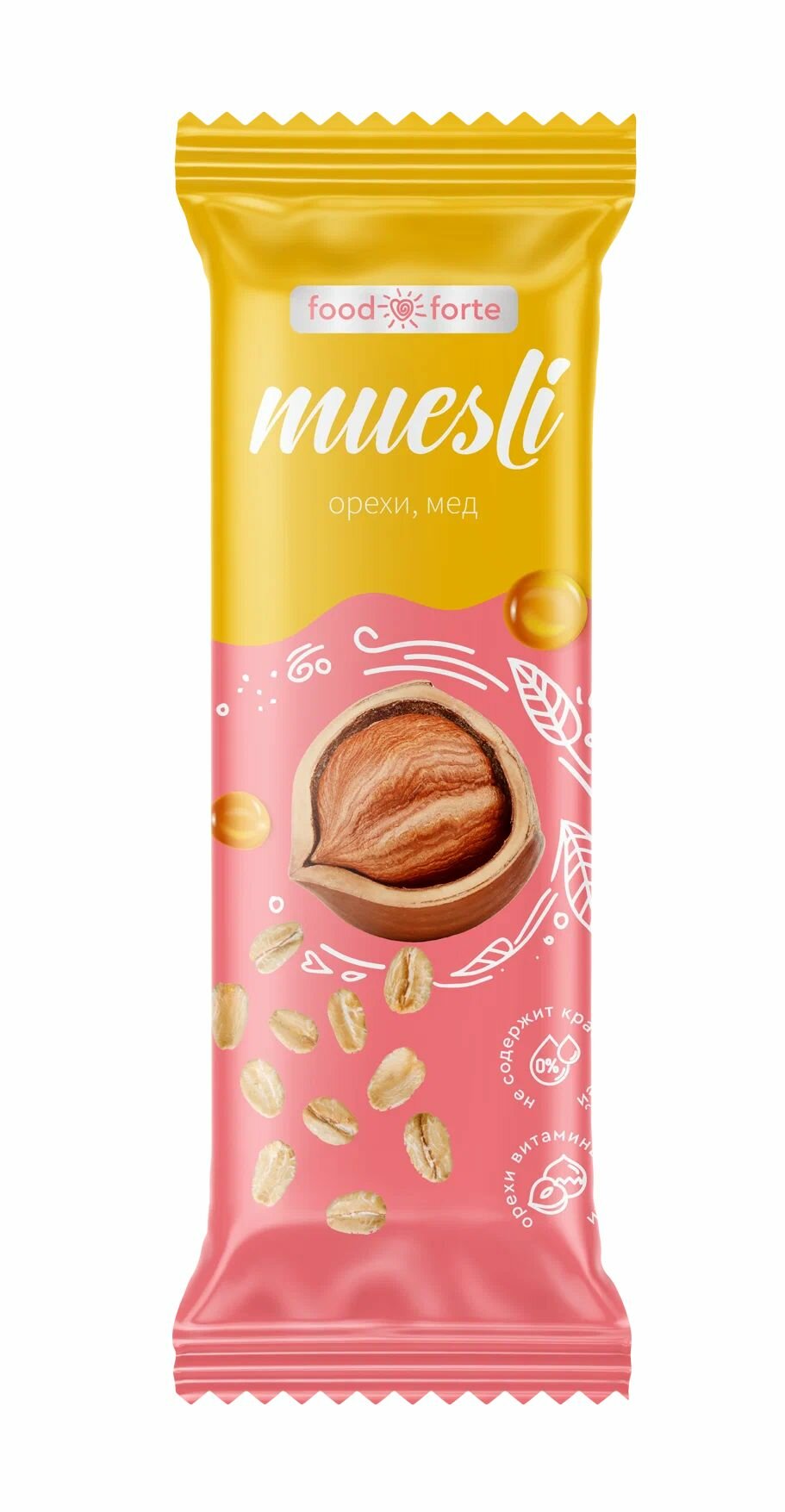 Батончик мюсли FoodForte Орехи/мед 50г