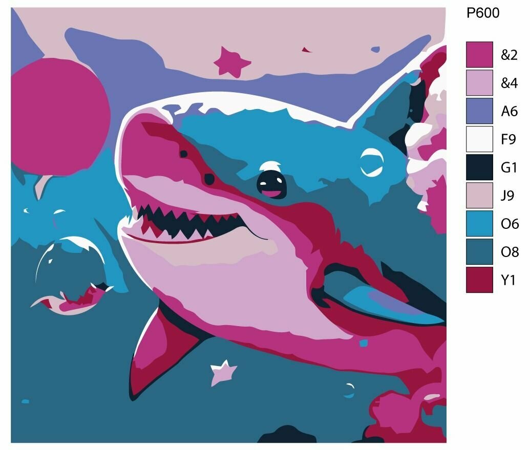 Детская картина по номерам P600 "Акулёнок" 30x30