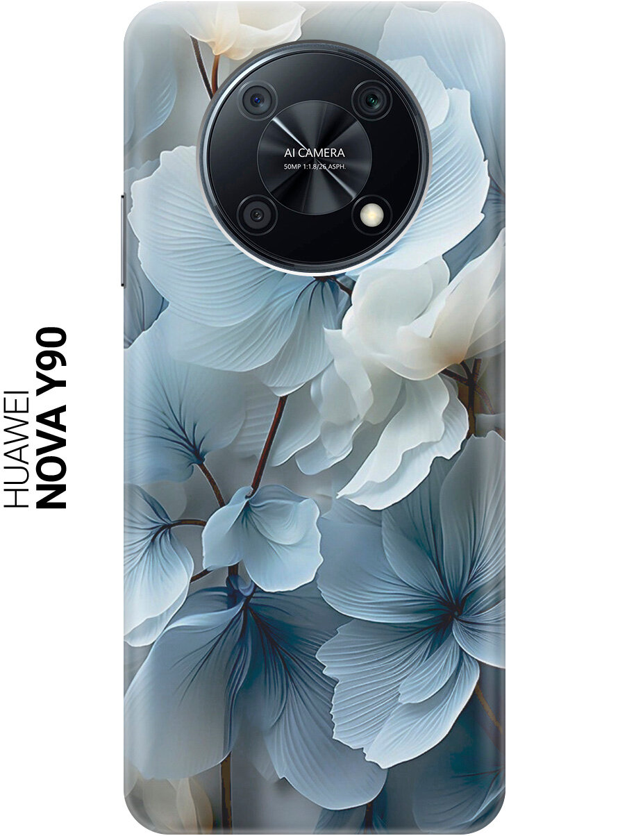 Силиконовый чехол на Huawei nova Y90 / Хуавей Нова У90 с рисунком "Бежево-голубые цветы"