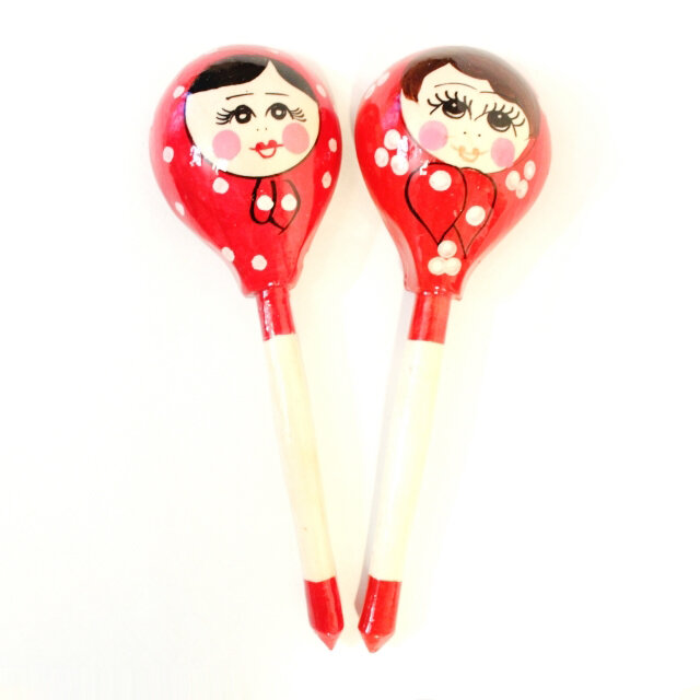 Ложка деревянная столовая матрешки 190*60 красный фон