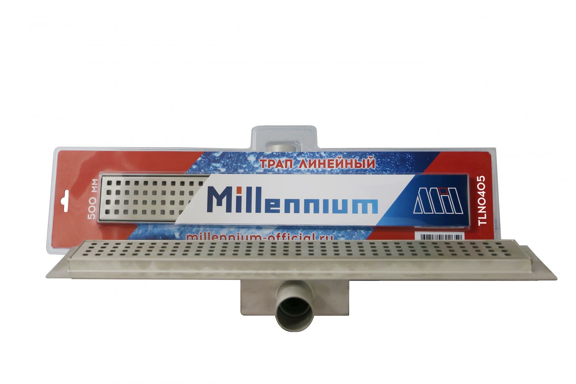 Душевой лоток Millennium TLN0408 80 см (решётка CUBE 04). Нержавеющая сталь. С сухим и гидрозатвором