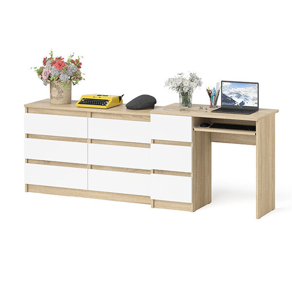 Стол компьютерный Мори МС-6 левый + Комод МК1200.6, цвет дуб сонома/белый