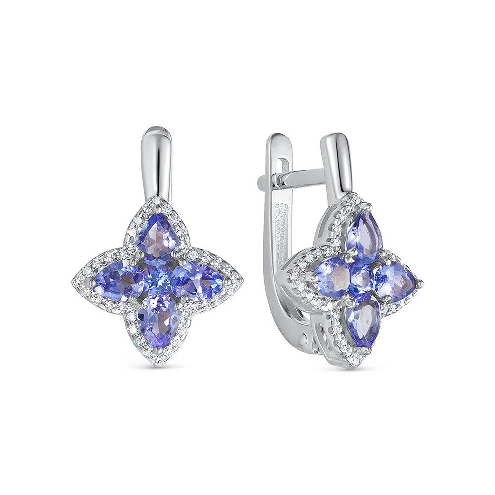 Серьги, белое золото, 585 проба, родирование, танзанит