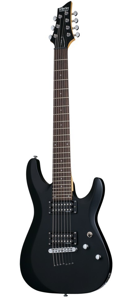 SCHECTER C-7 DELUXE SBK - 7-струнная электрогитара, 24 лада. Корпус: липа. Гриф: клен. Накладка грифа: палисандр. Звукосниматели: Н/Н Schecter Diamond Plus. Переключатель звукоснимателей: 3-позиционный. Регуляторы: 1V/1Т. Цвет: матовый черный