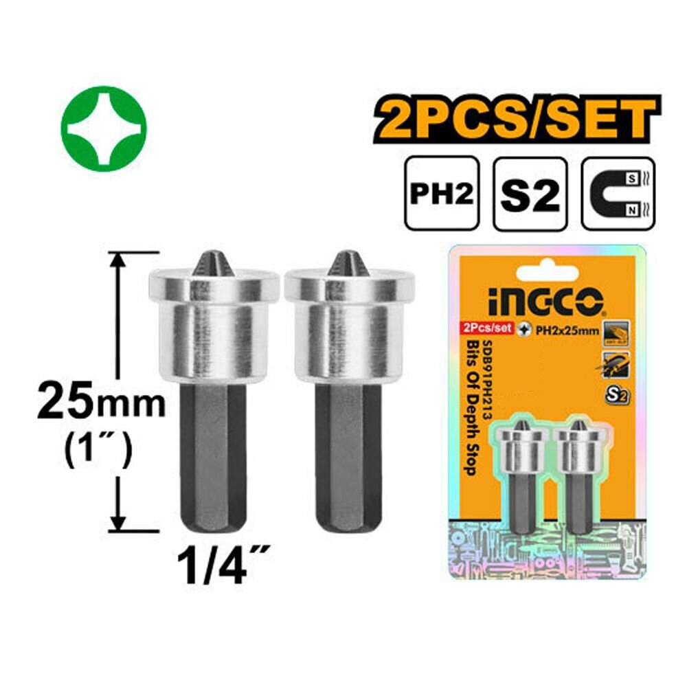 Набор бит с ограничителем PH2 25мм 2шт SDB91PH213 INGCO