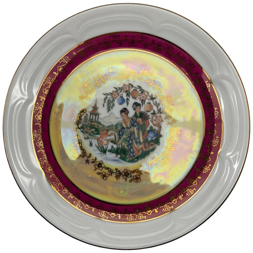 Тарелка десертная "Гейша", 19 см, 1973-1976 гг, фарфор, люстр, позолота, SEP, ГДР