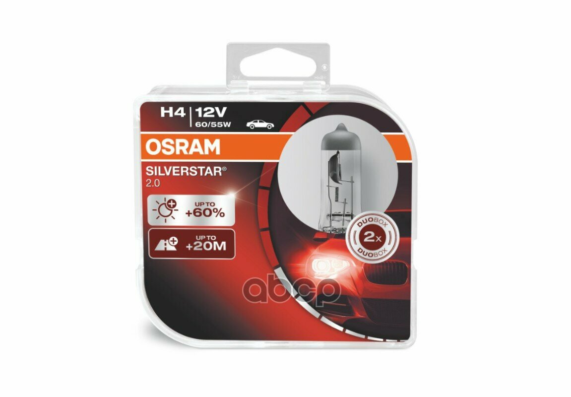 Лампа Osram H4-12-60/55 +60% Silverstar 2.0 (2-хкратный ресурс) набор 2шт Евро-бокс* Osram арт. 64193SV2HCB - высокое качество