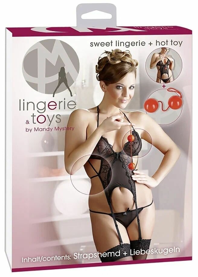 Кружевное бюстье в комплекте с вагинальными шариками, L/XL