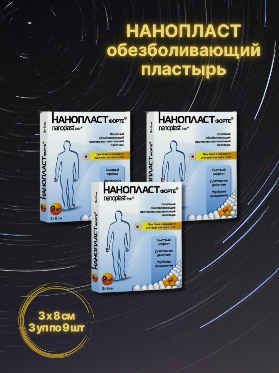 Пластырь обезболивающий 3х8 см-9шт/уп. NANOPLAST forte / Нанопласт форте