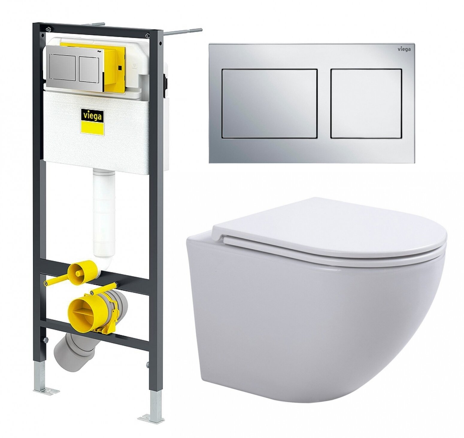 Комплект 3 в 1 инсталляция Viega Prevista Dry 8524.14 792596 + Подвесной унитаз SinteSi EVI + кнопка хром