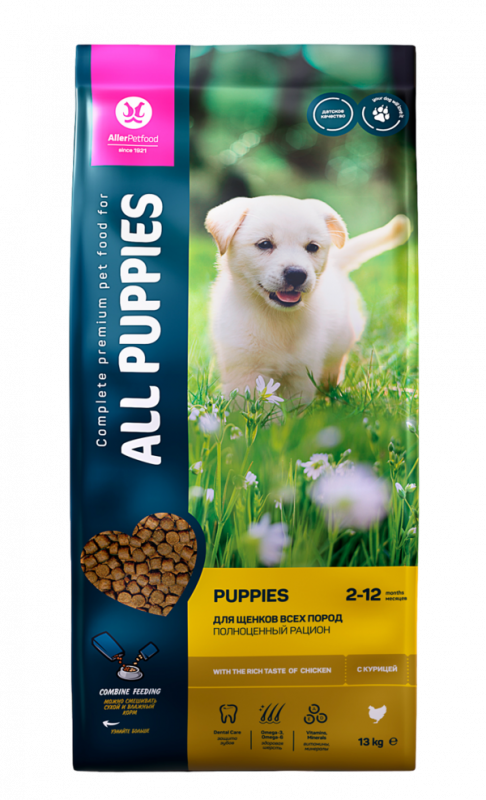Сухой корм All Puppies для щенков всех пород с курицей, 13 кг