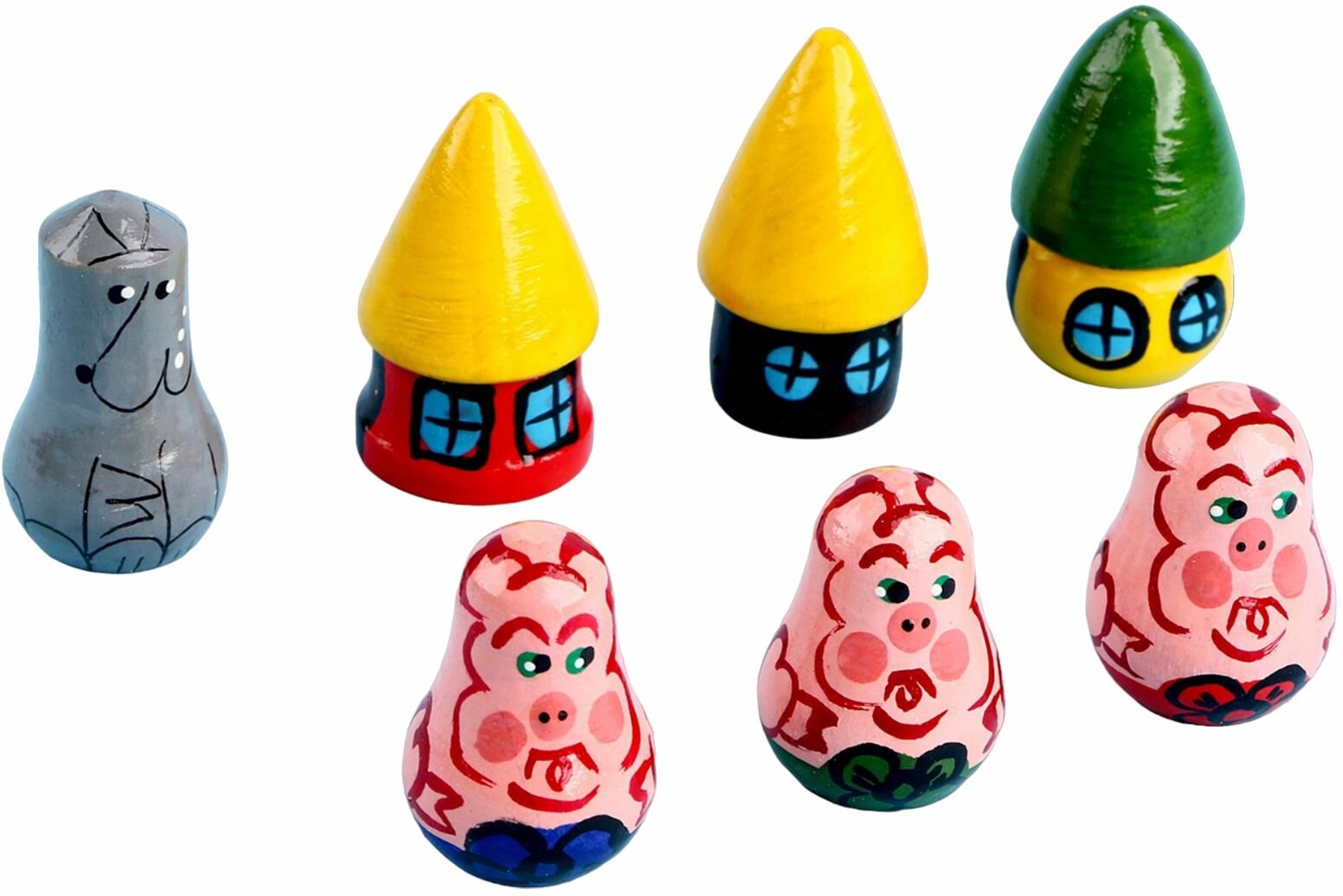 Пальчиковый кукольный театр "Три поросёнка" для детей, деревянный детский сюжетно-ролевой набор из 7 фигурок-персонажей