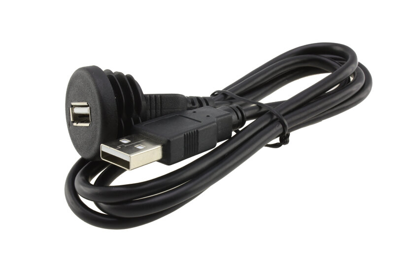 Переходник USB-A (male) - USB-A (female) кабель (гибкий)удлинитель, 1m, с возможностью монтажа на корпус, круглое гнездо