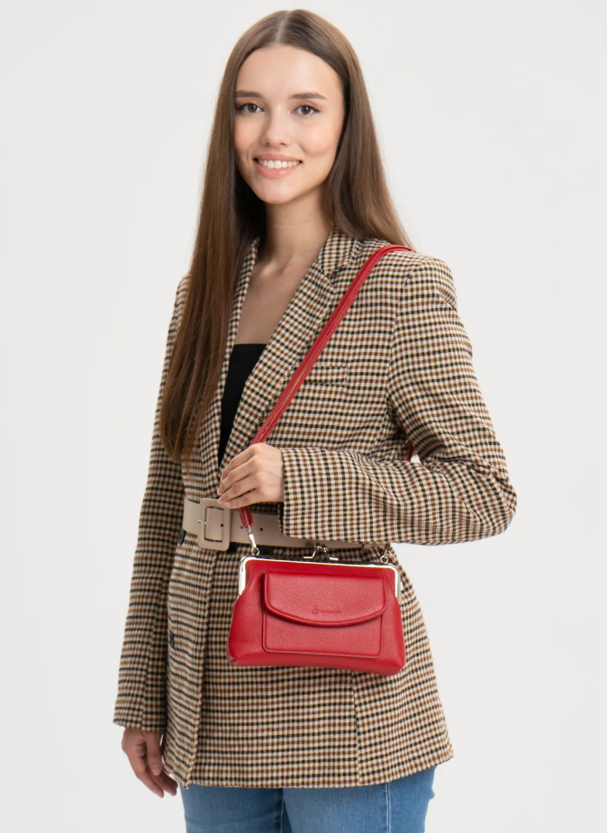 Сумка кошелек через плечо женская, искусственная кожа, красный цвет, 14 х 21