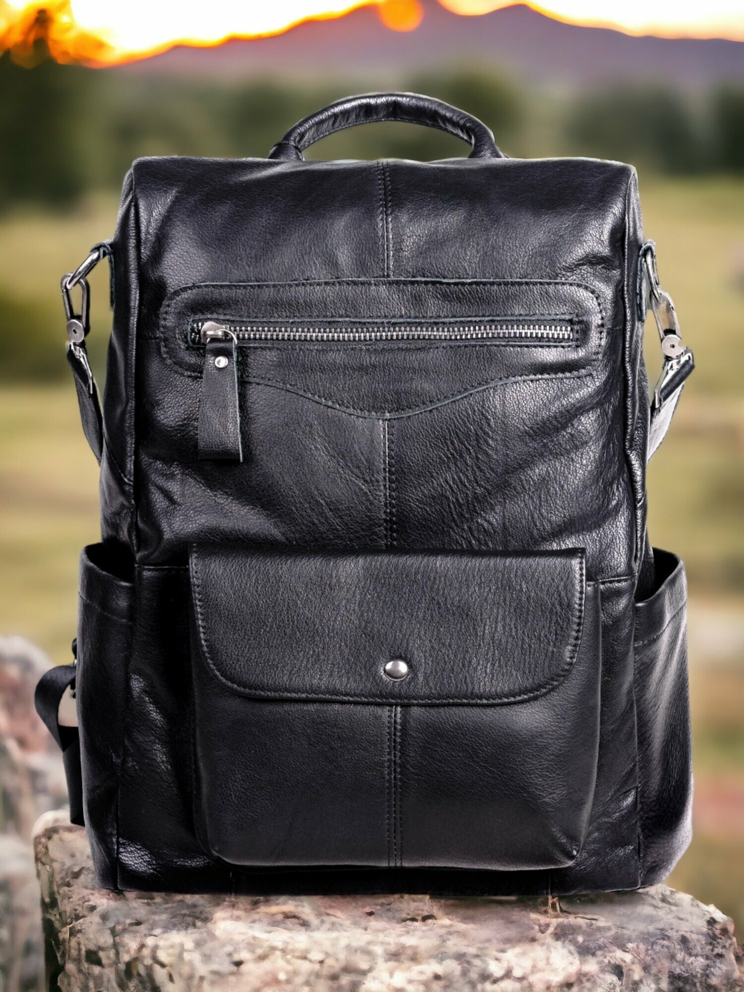 Рюкзак-сумка "BRUONO", натуральная кожа, черная, регулируемый плечевой ремень