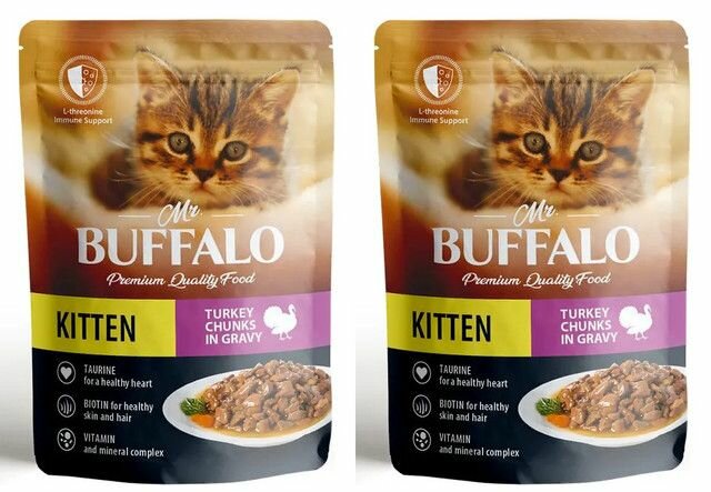Mr.Buffalo Корм влажный Kitten для котят индейка на пару в соусе, 85 гр, 2 уп.