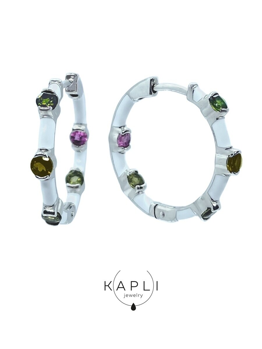 Серьги конго, серебро, 925 проба, родирование, турмалин