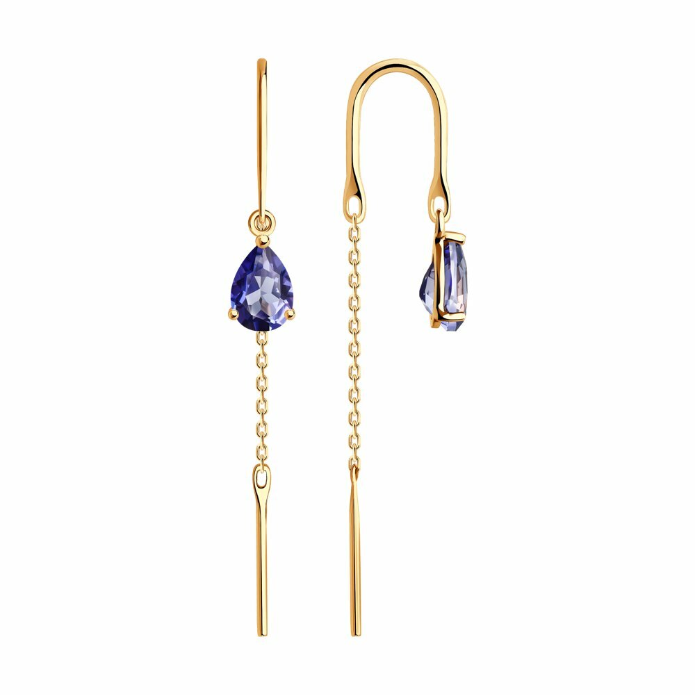 Серьги цепочки, красное золото, 585 проба, топаз