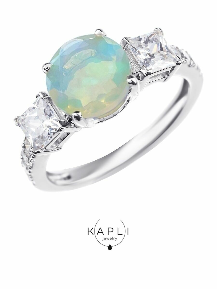 Кольцо, серебро, 925 проба, родирование, фианит, опал