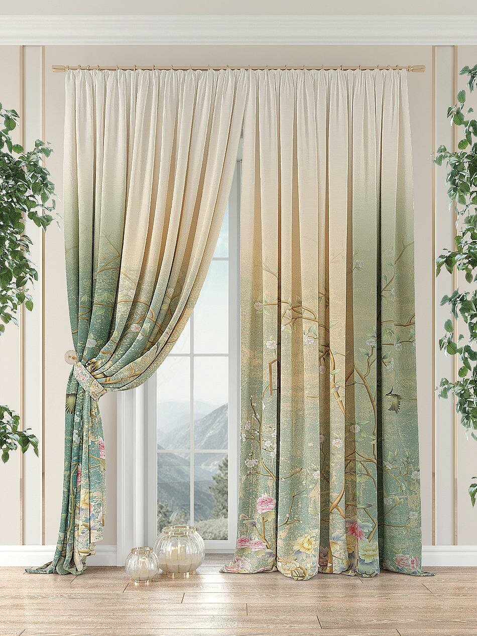 Комплекты штор AT HOME Глиорат высота 280 см, ширина 220 см, крепление - шторная лента, Бежевый