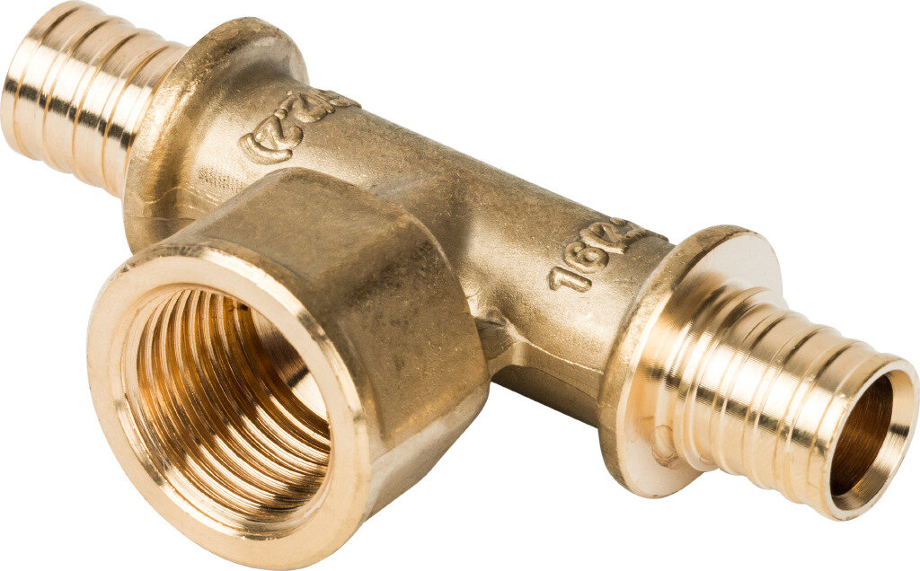 Тройник-переходник Stout, с внутренней резьбой 16xR 1/2", для труб из сшитого полиэтилена аксиальный,