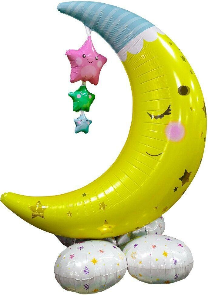 Шар 3D (50'/127 см) Фигура на подставке, Полумесяц и звезды, 1 шт. в упак.