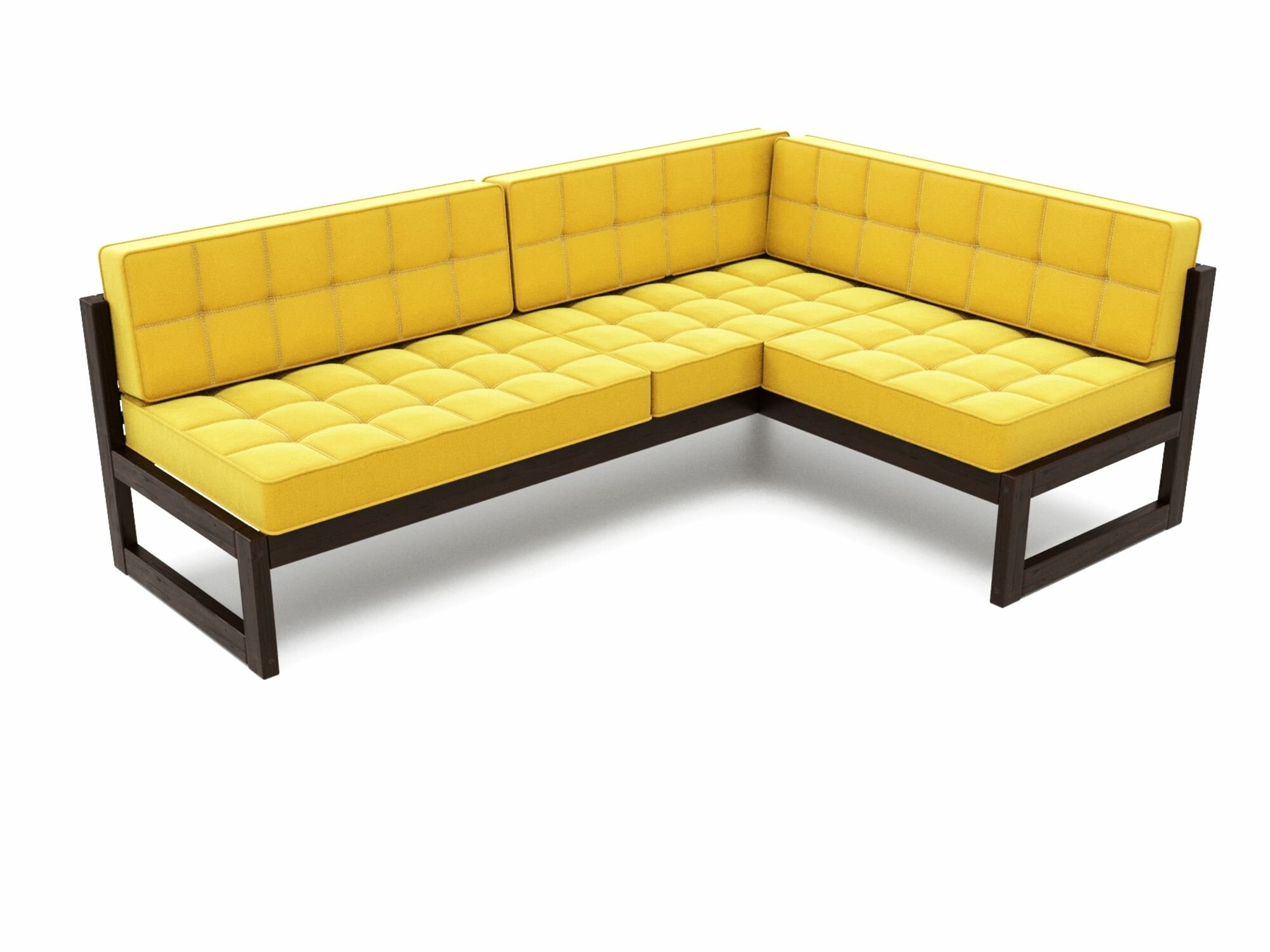 Угловой садовый диван Arsko Сега-У-С правый, желтый-венге, велюр, массив дерева, в офис, на кухню, в салон, скандинавский лофт