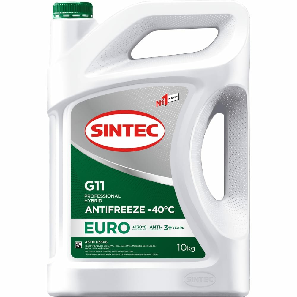 Антифриз Sintec EURO G11 (-40) 10 кг, зеленый 990571, 591кг