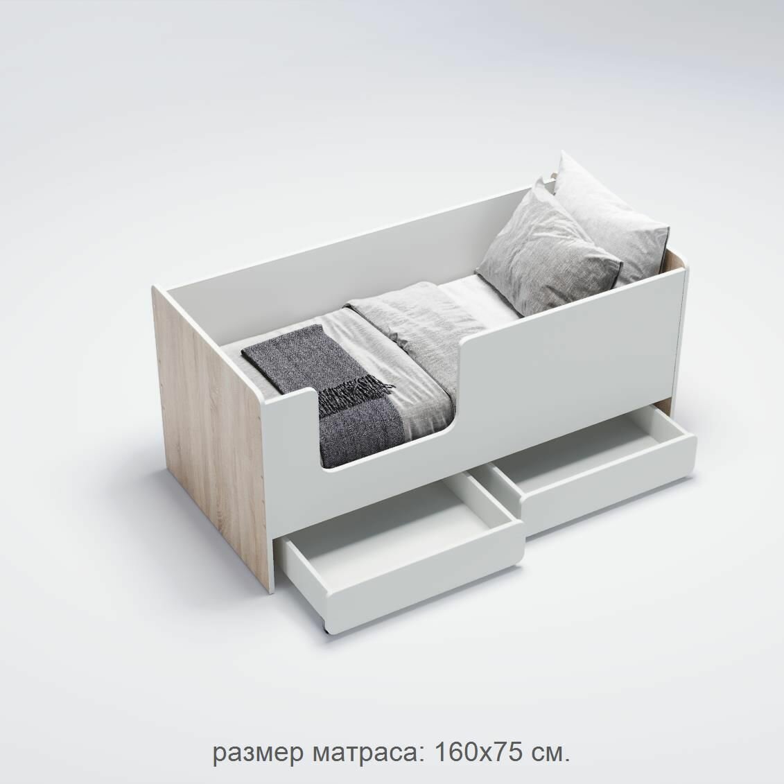 Детская кровать от 3 лет Легенда К202.02 сонома/белый , размер матраса: 160х75