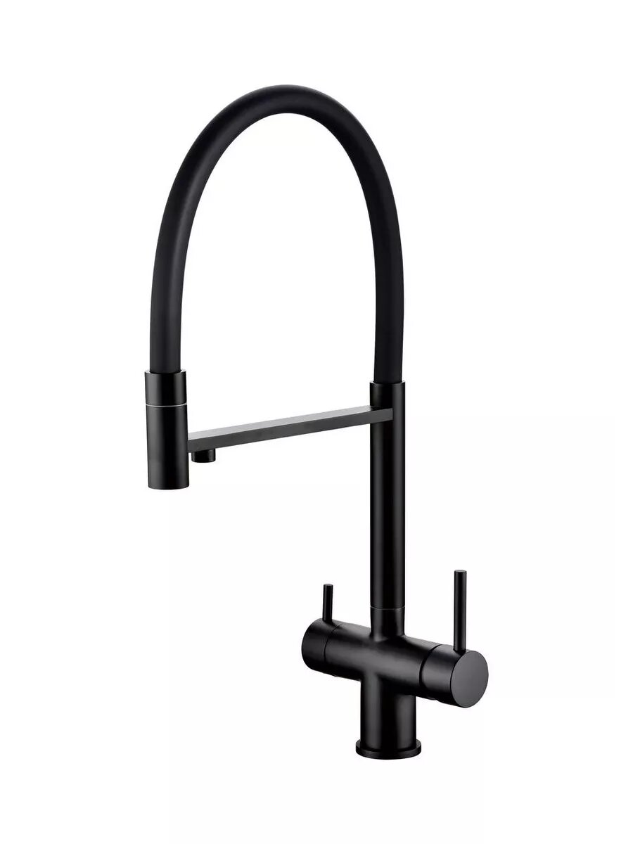 Смеситель для кухни Grocenberg GB4099, гибкий излив, с переключателем на фильтр, латунь, черный матовый