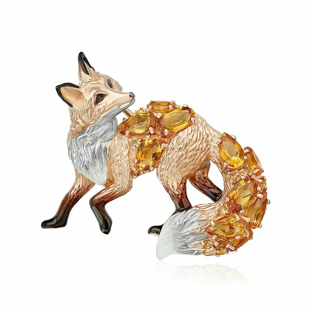 Брошь, красное золото, 585 проба, эмаль, цитрин