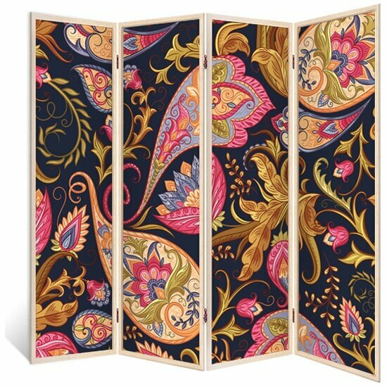Ширма перегородка Декор Депо для комнаты деревянная "Индийский узор" двухсторонняя с картинкой (уют) 4 створки кремовый дуб 176х185 см 14 кг