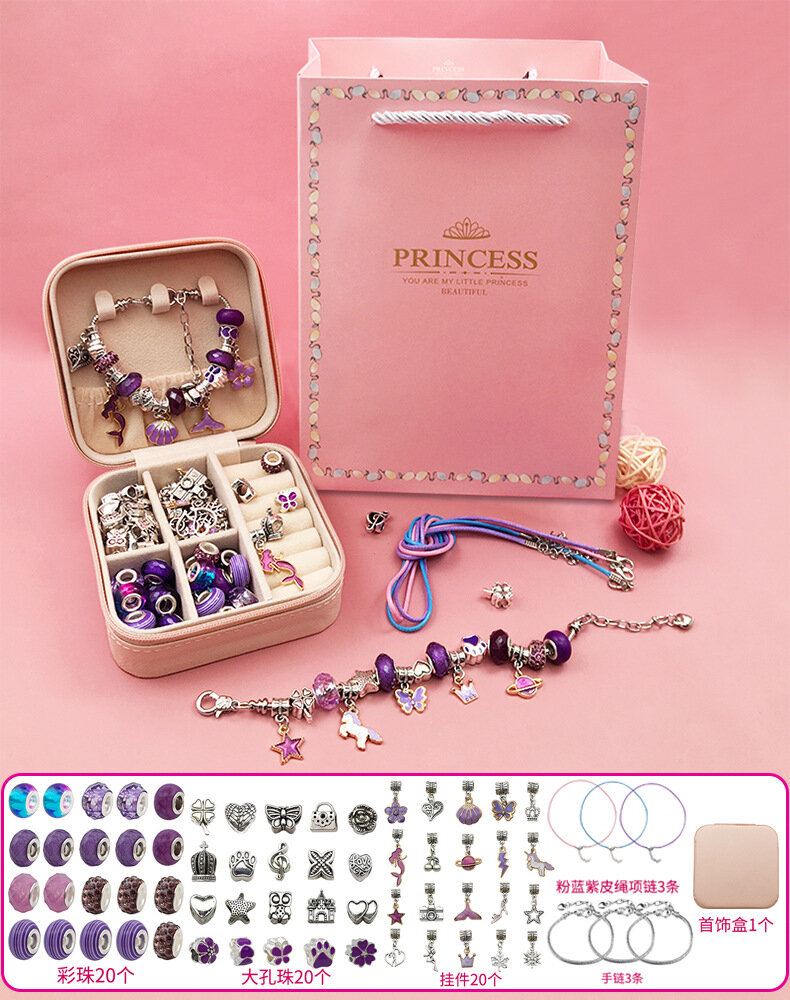 Оптовый набор 3 детских креативных браслетов для самодельного изготовления в подарочной коробке украшения женский подарок браслеты фиолетовый подарочный бокс набор-HK698