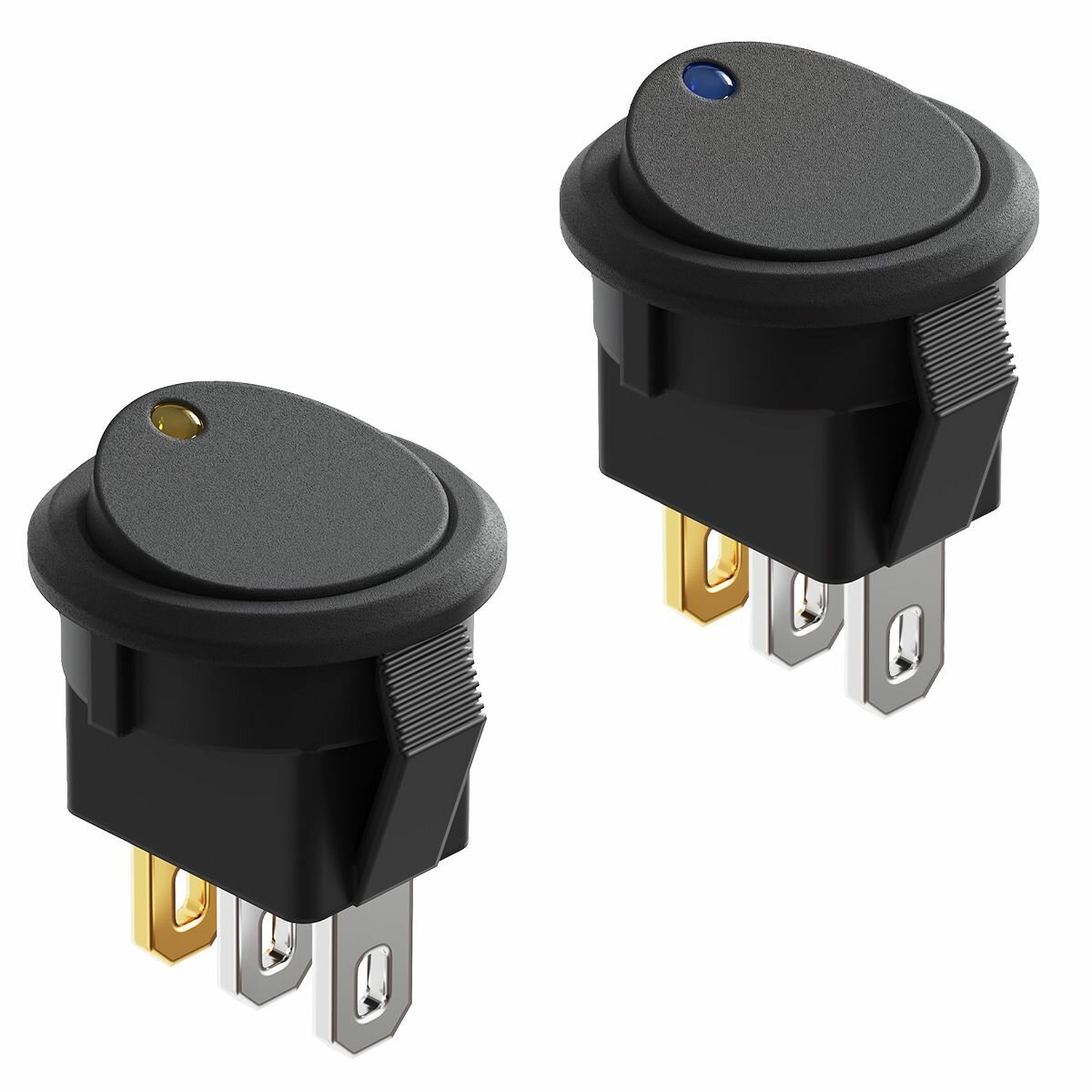 Комплект выключателей GSMIN AK78 кнопка тумблер автомобильный с подсветкой 3-Pin, 12 В, 2 штуки (Синий и Желтый)