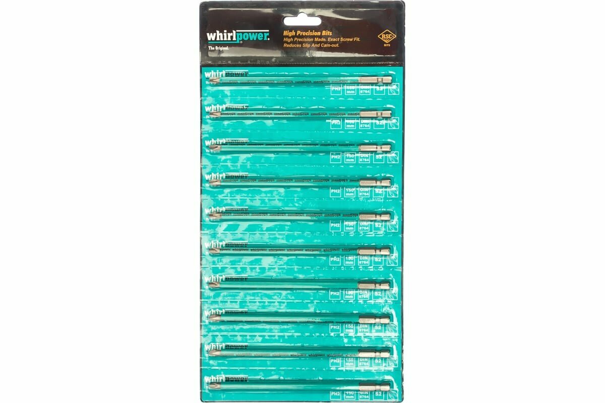 WHIRLPOWER Профи 57573 Биты PH2 150 мм, 10 шт набор для крепежных работ и сборки