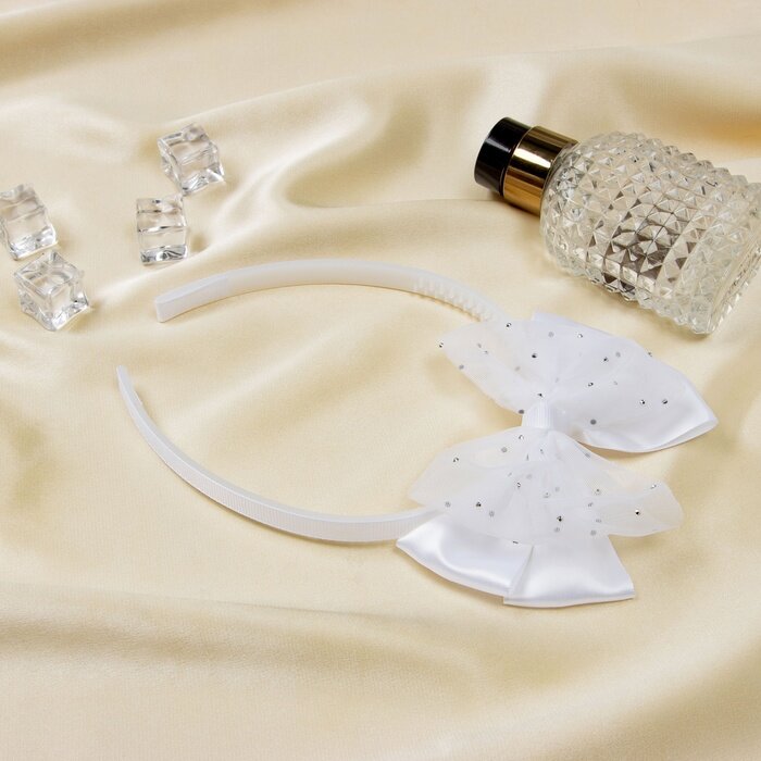 Ободок для волос Выбражулька «Школьница», двойной бант блеск, 1 см, белый