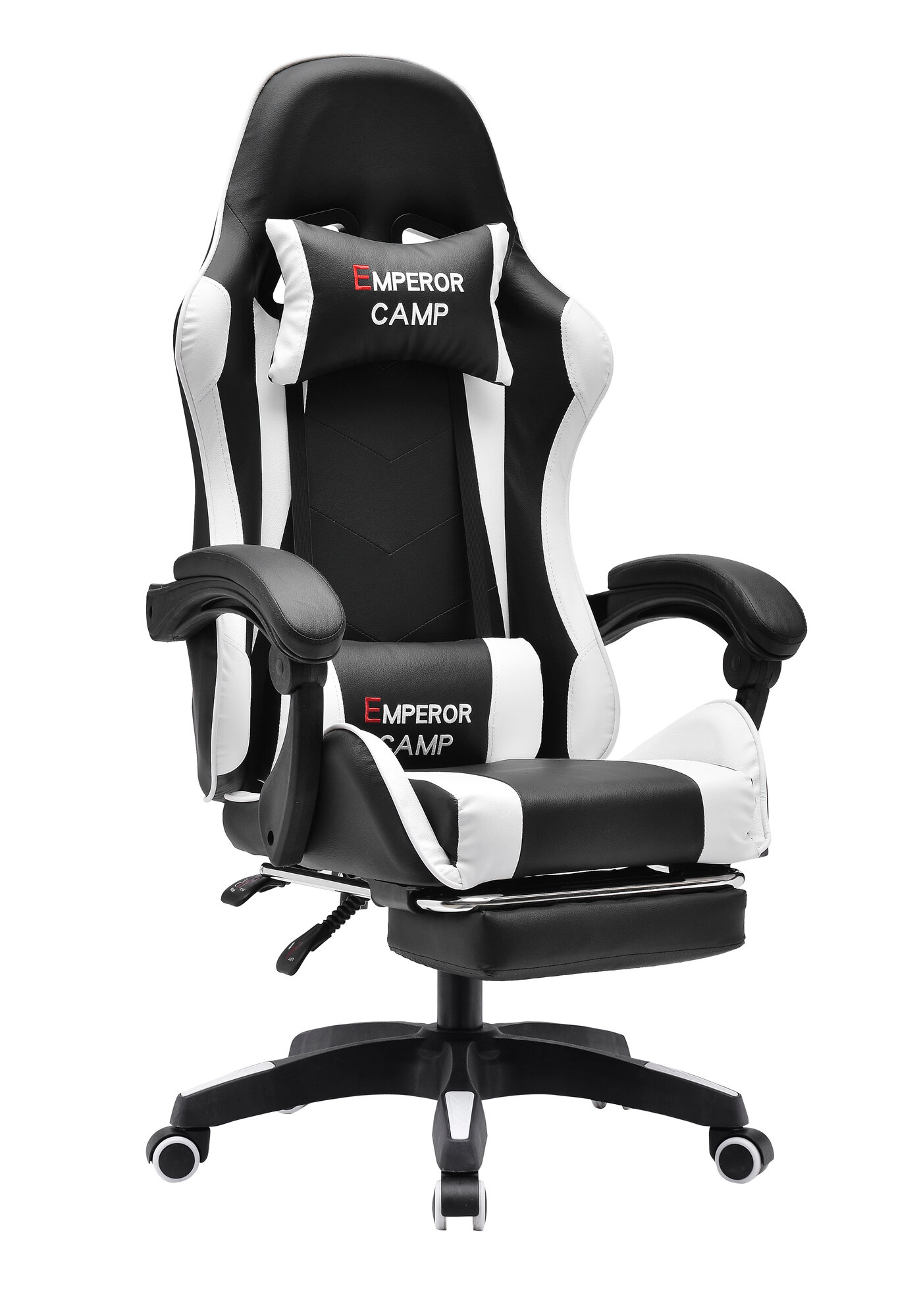 Кресло игровое черно-белое с подставкой для ног и массажем