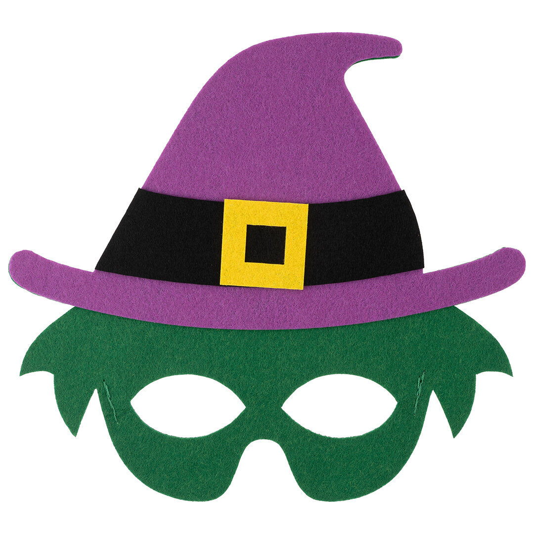 Маска карнавальная, из фетра, Ведьма, Зеленый/Фиолетовый, 18,5*6,5 см, 1 шт.