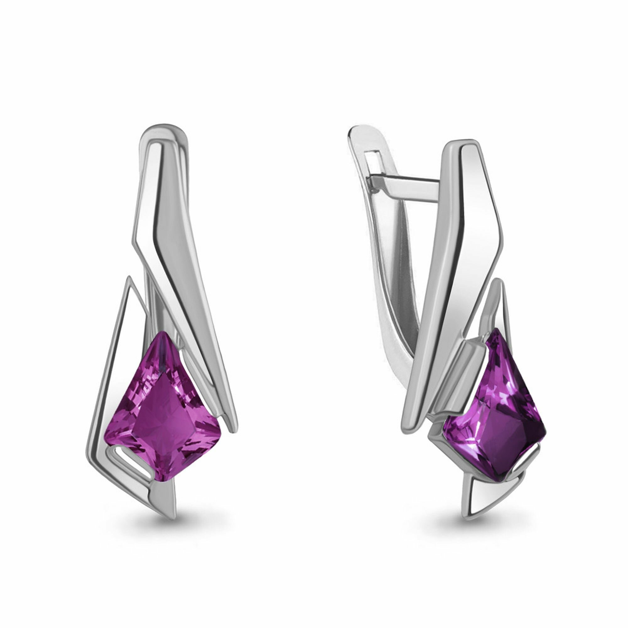 Серьги, серебро, 925 проба, родирование, аметист